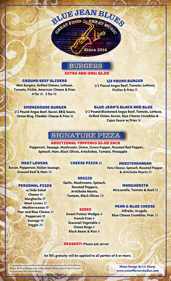 Food Menu - Blue Jean Blues